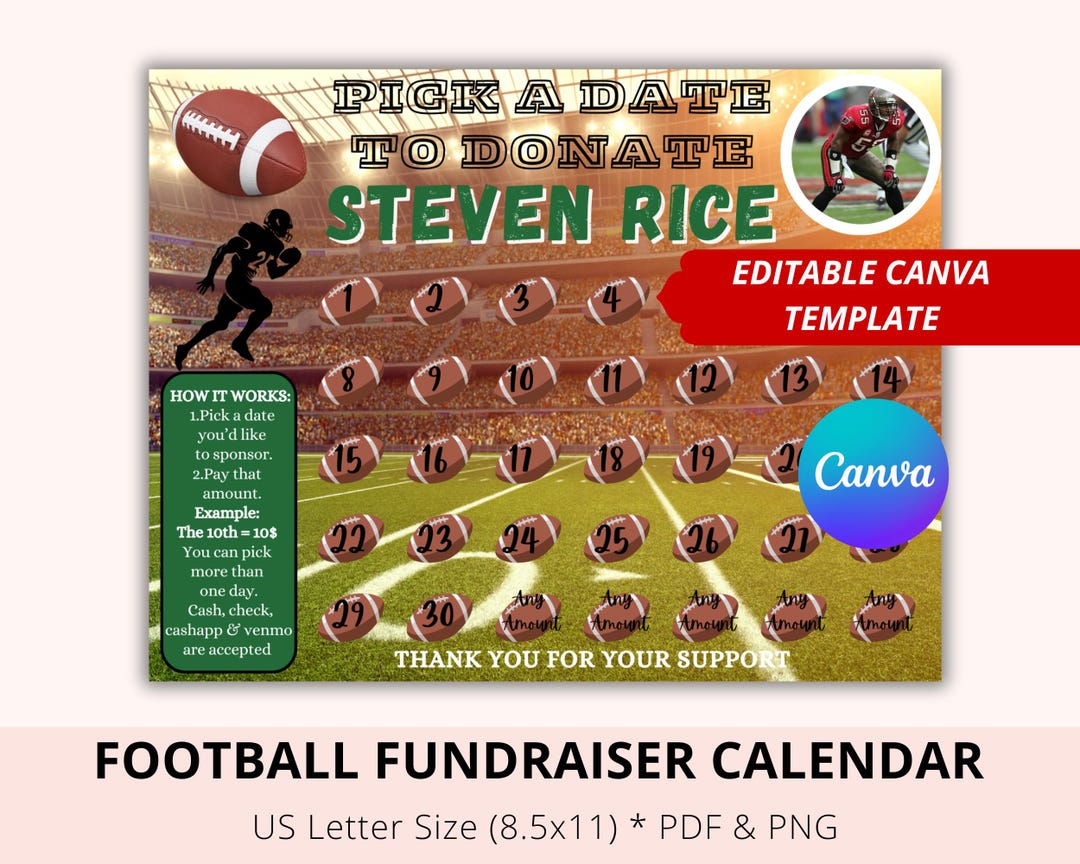 Editable Football Black Out My Board, Fundraiser Calendar, Canva ...