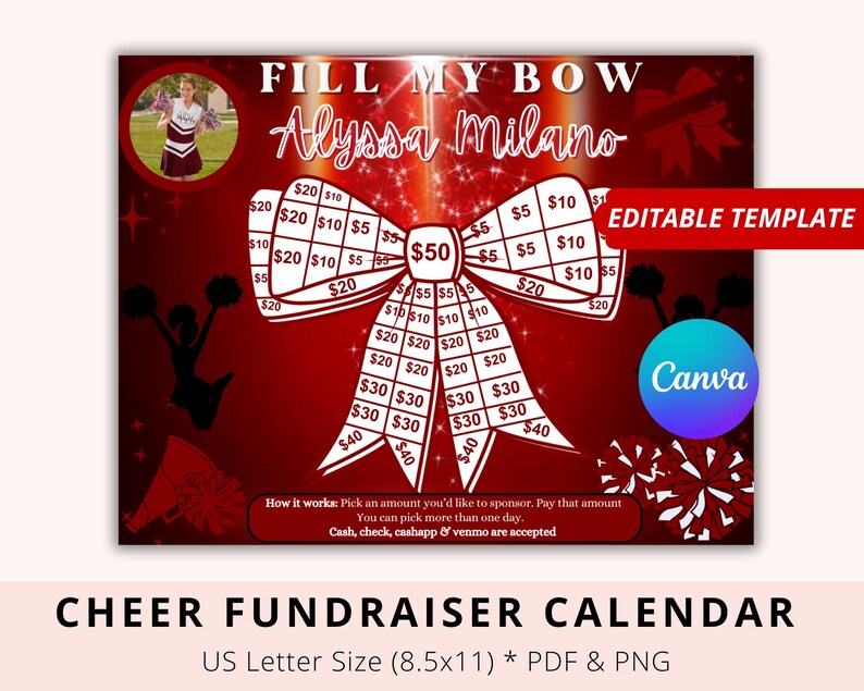 Editable Cheer Black Out My Board, Pick a Date to Donate, Fill My Bow ...