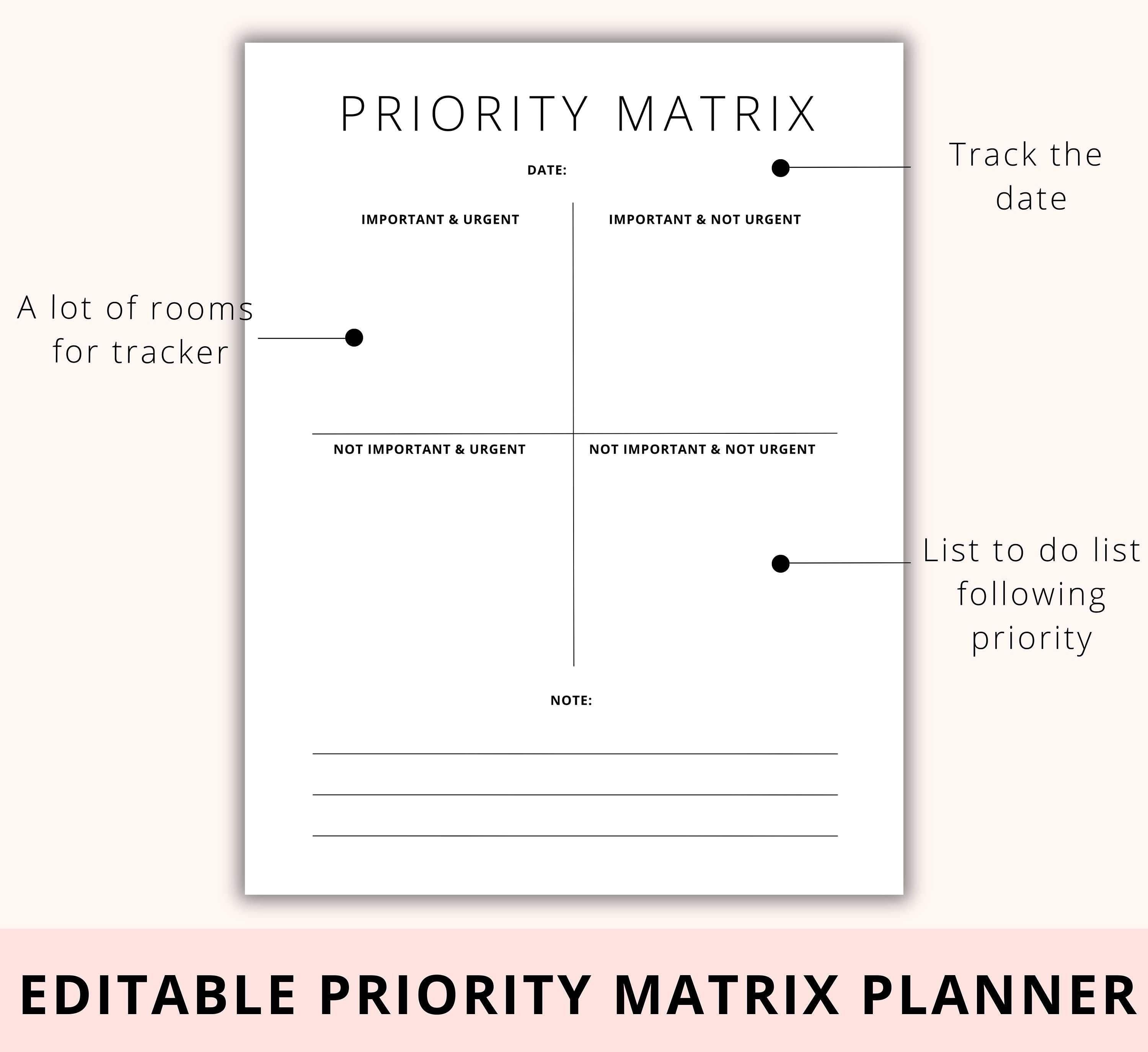 Editable Priority Matrix Printable, Priority Planner, to Do List ...