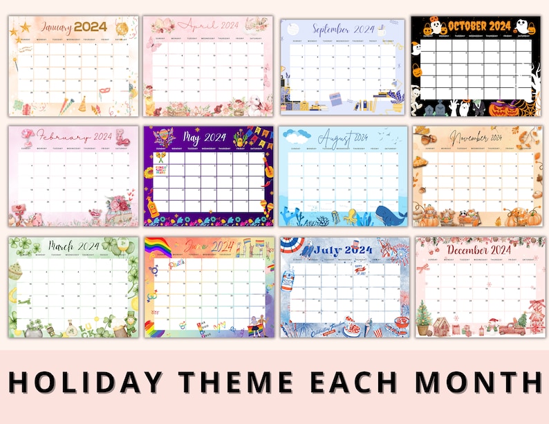 Editable Monthly Calendar 2024, Academic Planner, Holiday Calendar ...
