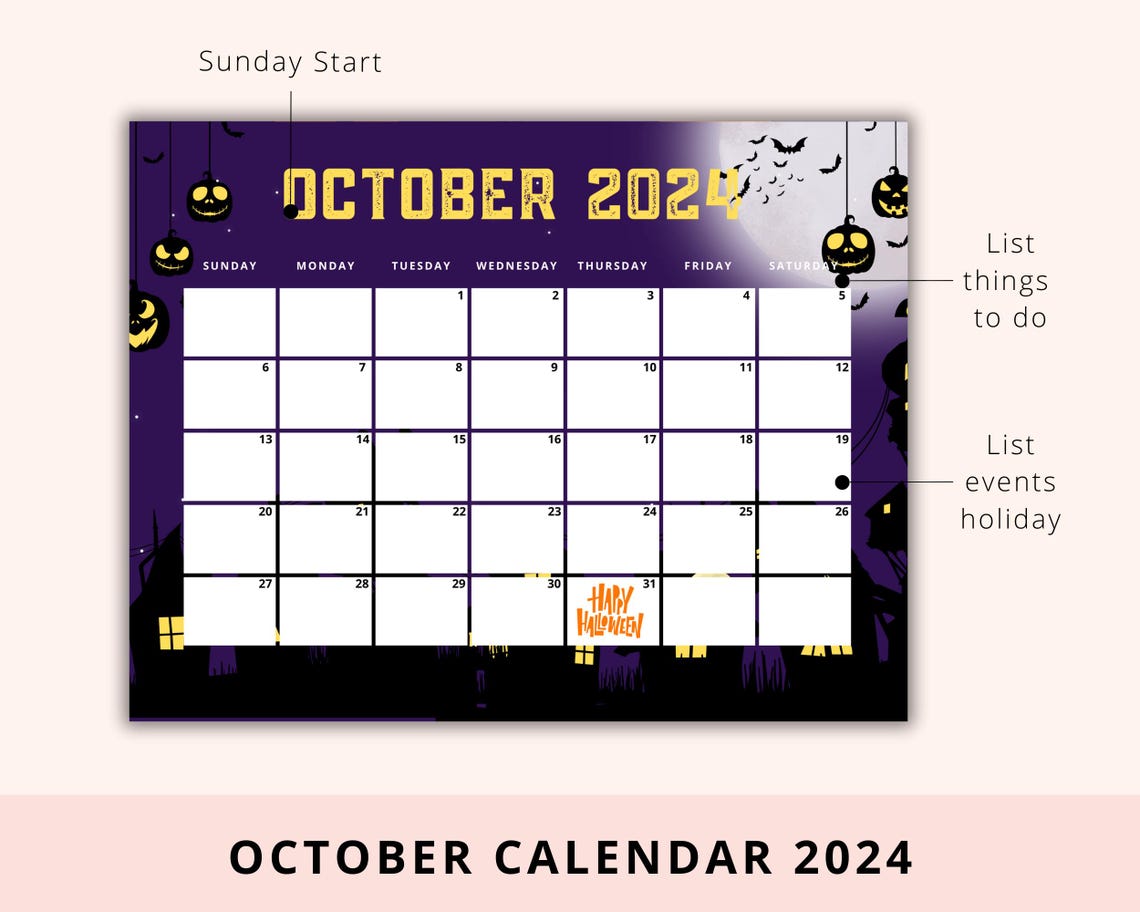 Editable Halloween 2024 Calendar, October 2024 Calendar, Kid Calendar ...