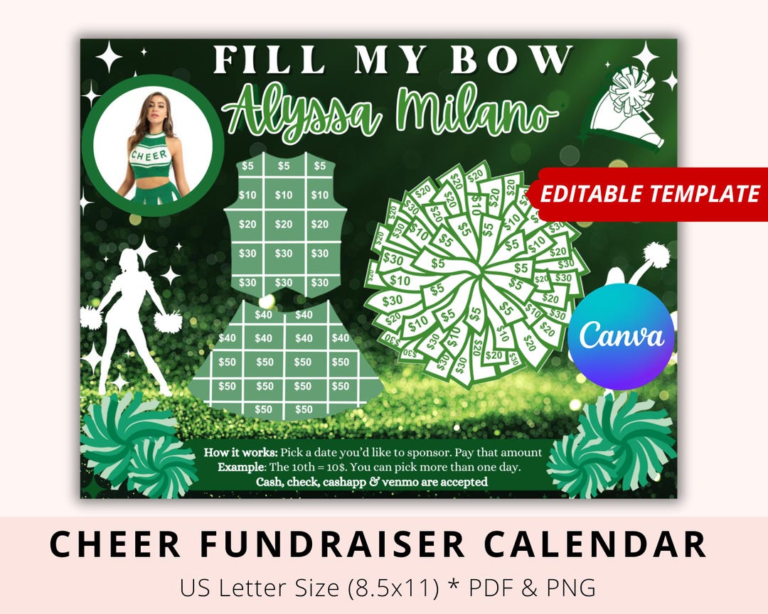 Editable Cheer Pick a Date to Donate, Fill My Pompom, Green Theme ...