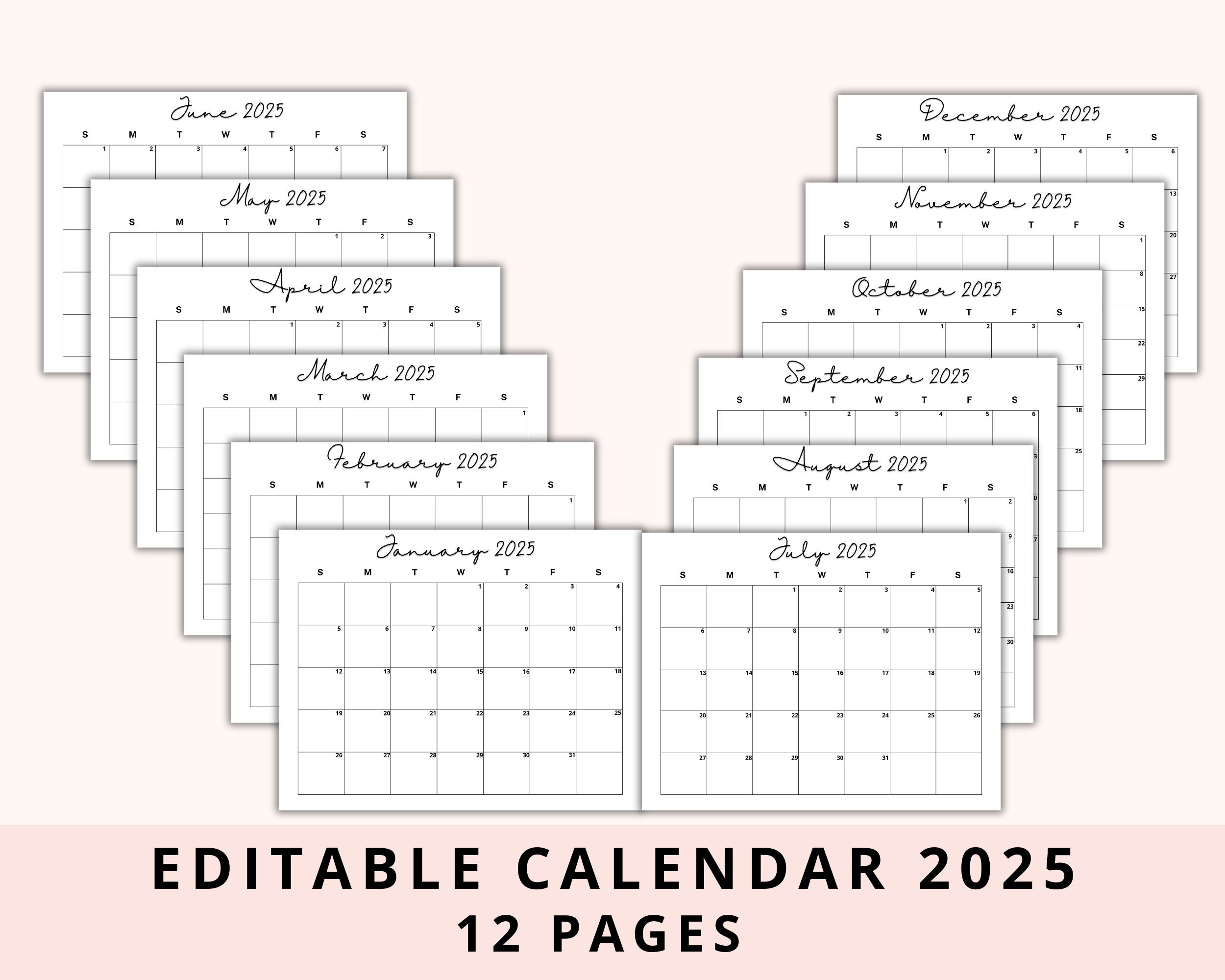 Editable Calendar 2025, 2024 Monthly Calendar, Template Calendar ...