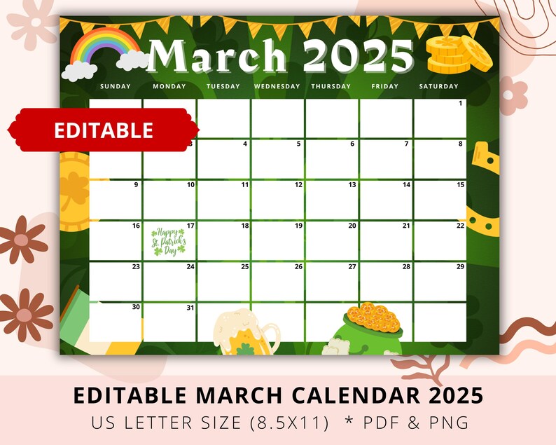 Editable March Calendar 2025, March Planner, Academic Planner ...