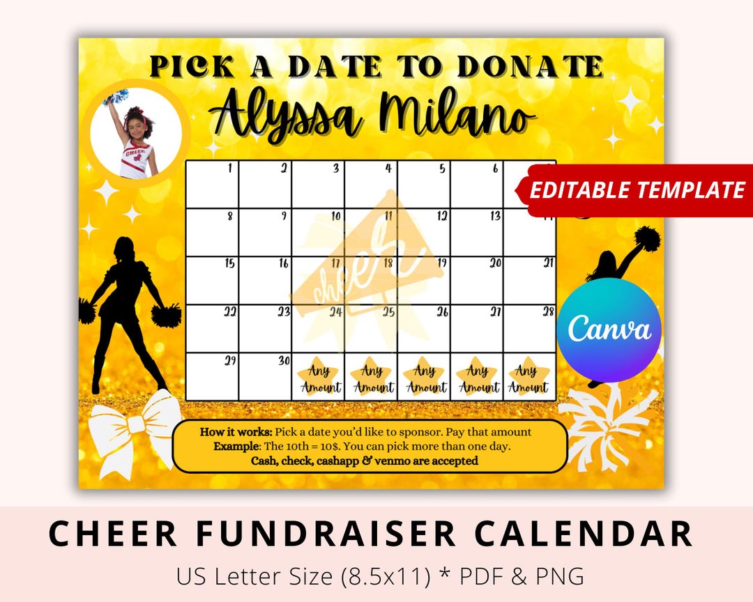 Editable Cheer Pick a Date to Donate, Fill My Bow, Pay My Uniform ...