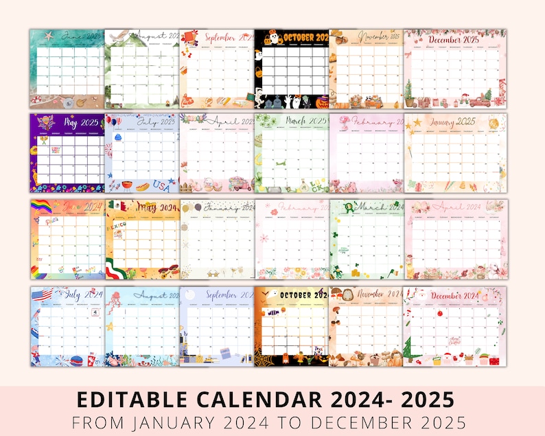 Editable Monthly Calendar 2024 2025, Academic Planner, Holiday Calendar ...