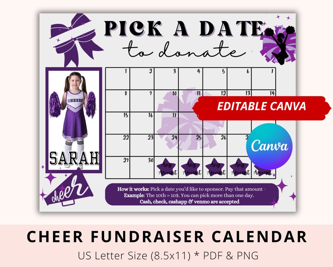 Editable Cheer Pick a Date to Donate, Pay the Date, Cheerleading ...