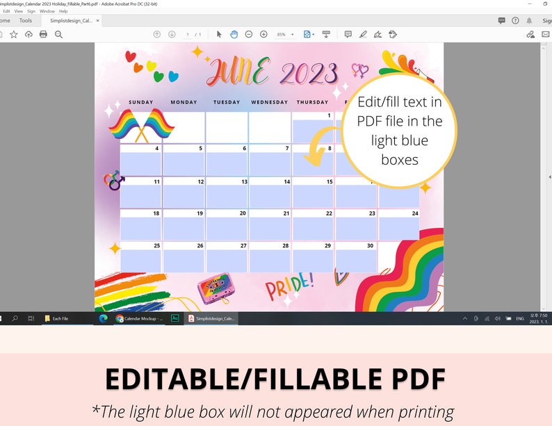 Editable June 2023 Calendar Printable LGBT Pride Month - Etsy Australia