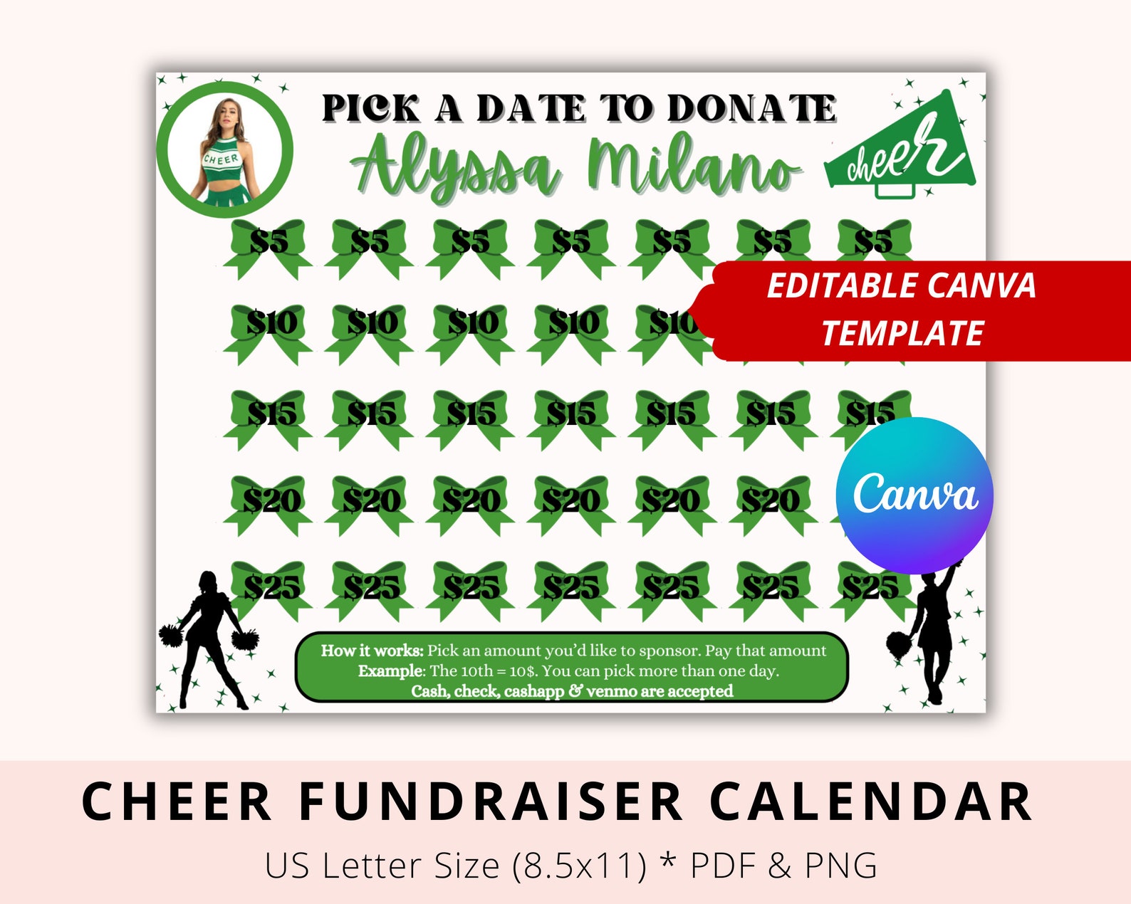 Editable Cheer Black Out My Board, School Fundraiser Calendar, Cheer ...
