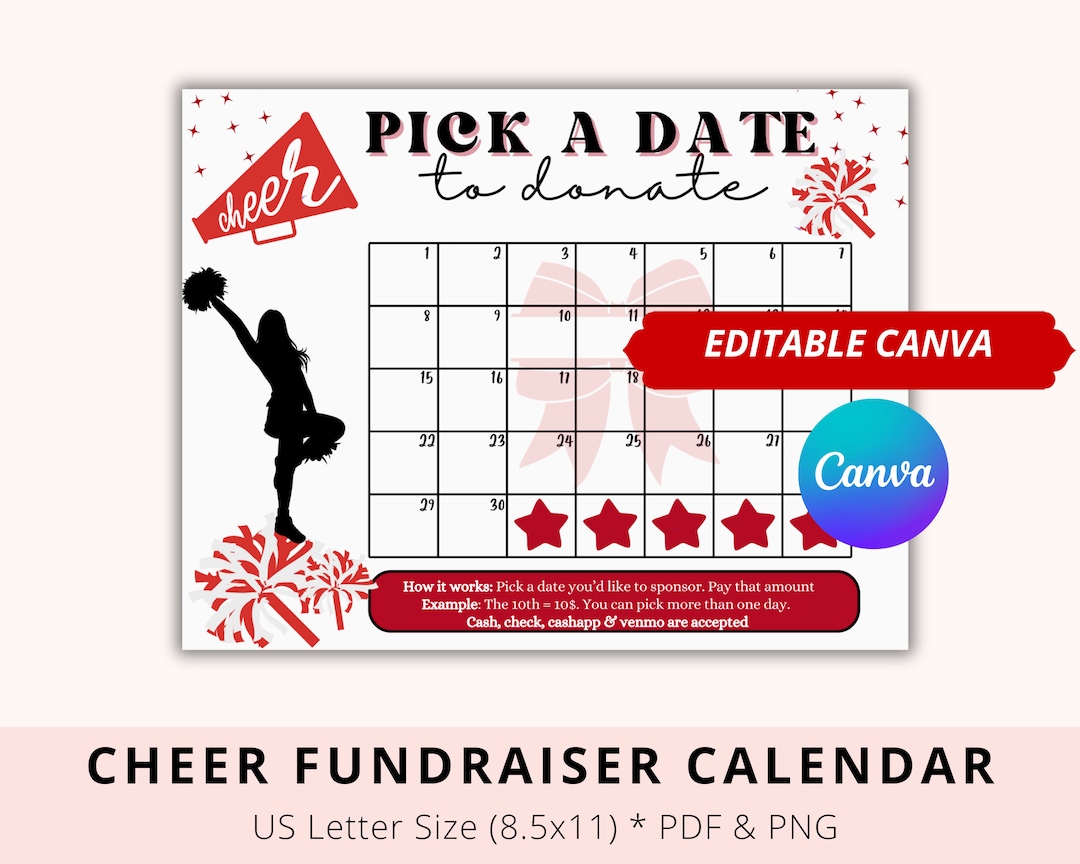 Editable Cheer Pick a Date to Donate, Social Fundraiser Calendar ...