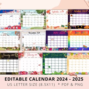 Editable Calendar 2024 2025, School Year Calendar, Back to School ...