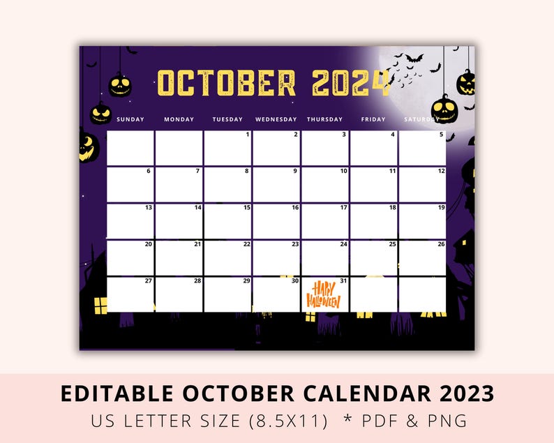 Editable Halloween 2024 Calendar, October 2024 Calendar, Kid Calendar ...