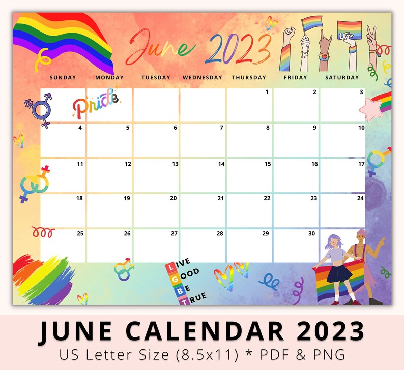 Editable June 2023 Calendar Printable LGBT Pride Month - Etsy