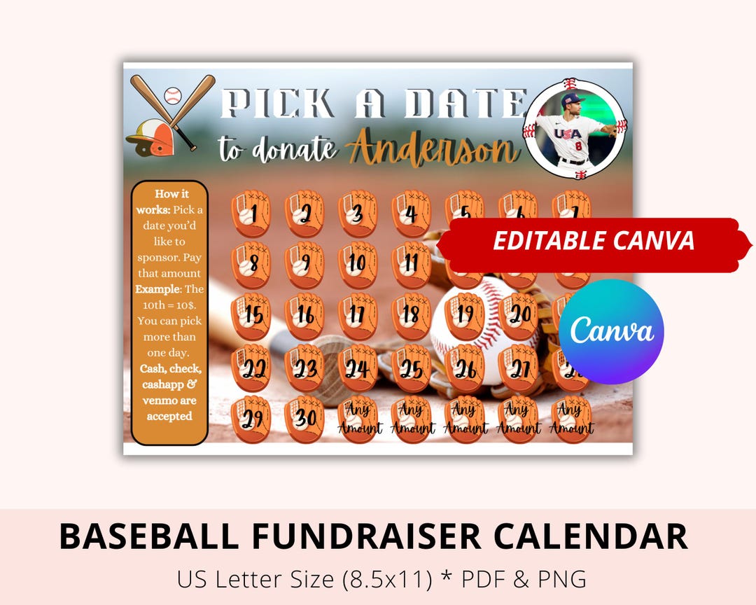 Editable Baseball Black Out My Board, Pick a Date to Donate, Pay My ...