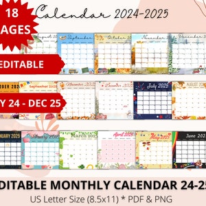 Editable Calendar 2024 2025, Back to School, Academic Planner, Holiday ...