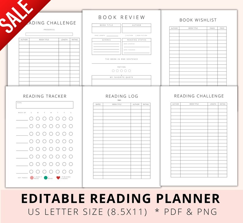Editable Reading Planner Bundle Book Review Reading - Etsy