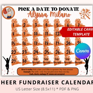 Editable Cheer School Fundraiser Calendar, Editable Canva Template ...