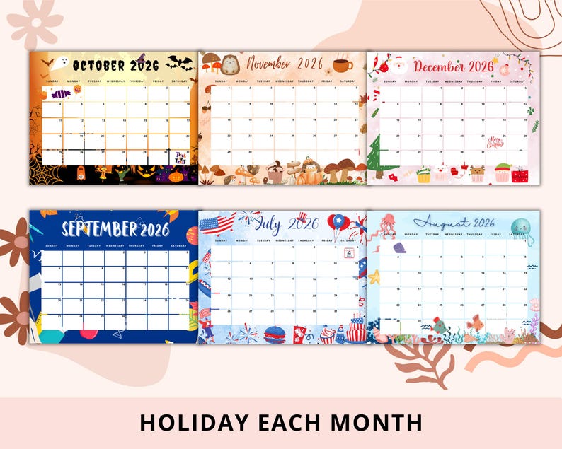 Editable Monthly Calendar 2026, Holiday Calendar 2026, Kid Calendar ...