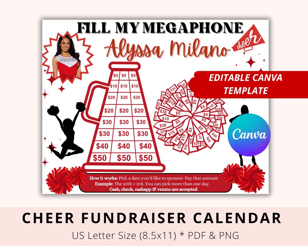 Editable Cheer Pick a Date to Donate, Red Theme, School Cheerleading ...