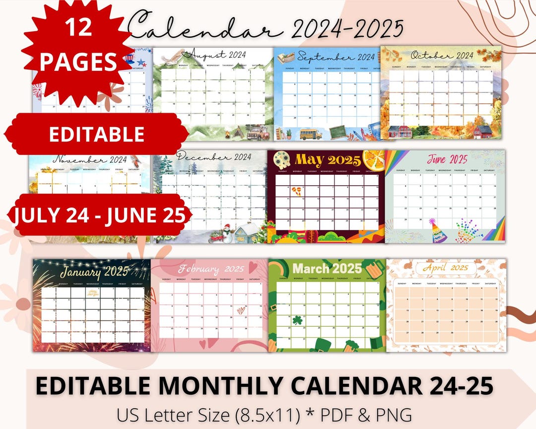 Editable Calendar 2024 2025, Back to School, Kid Calendar, Academic ...