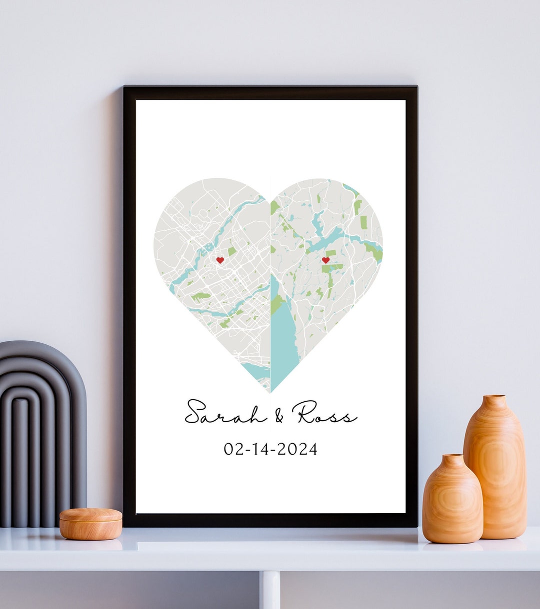 Personalized Heart Map, Heart Print, Anniversary Gift, Map Print ...