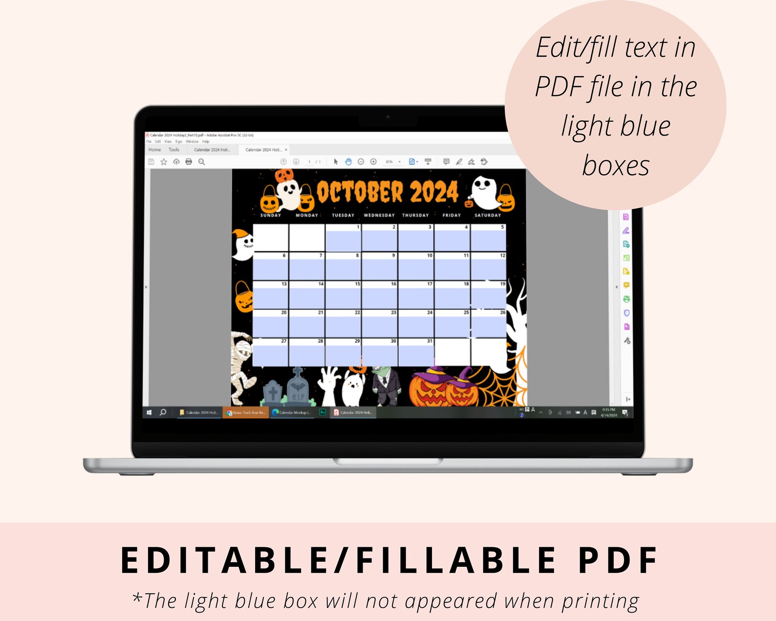 Editable Halloween Calendar 2024, October 2024 Calendar, Trick or Treat ...