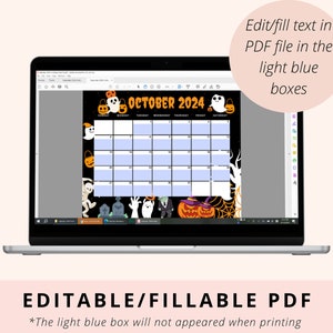 Editable Halloween Calendar 2024, October 2024 Calendar, Trick or Treat ...