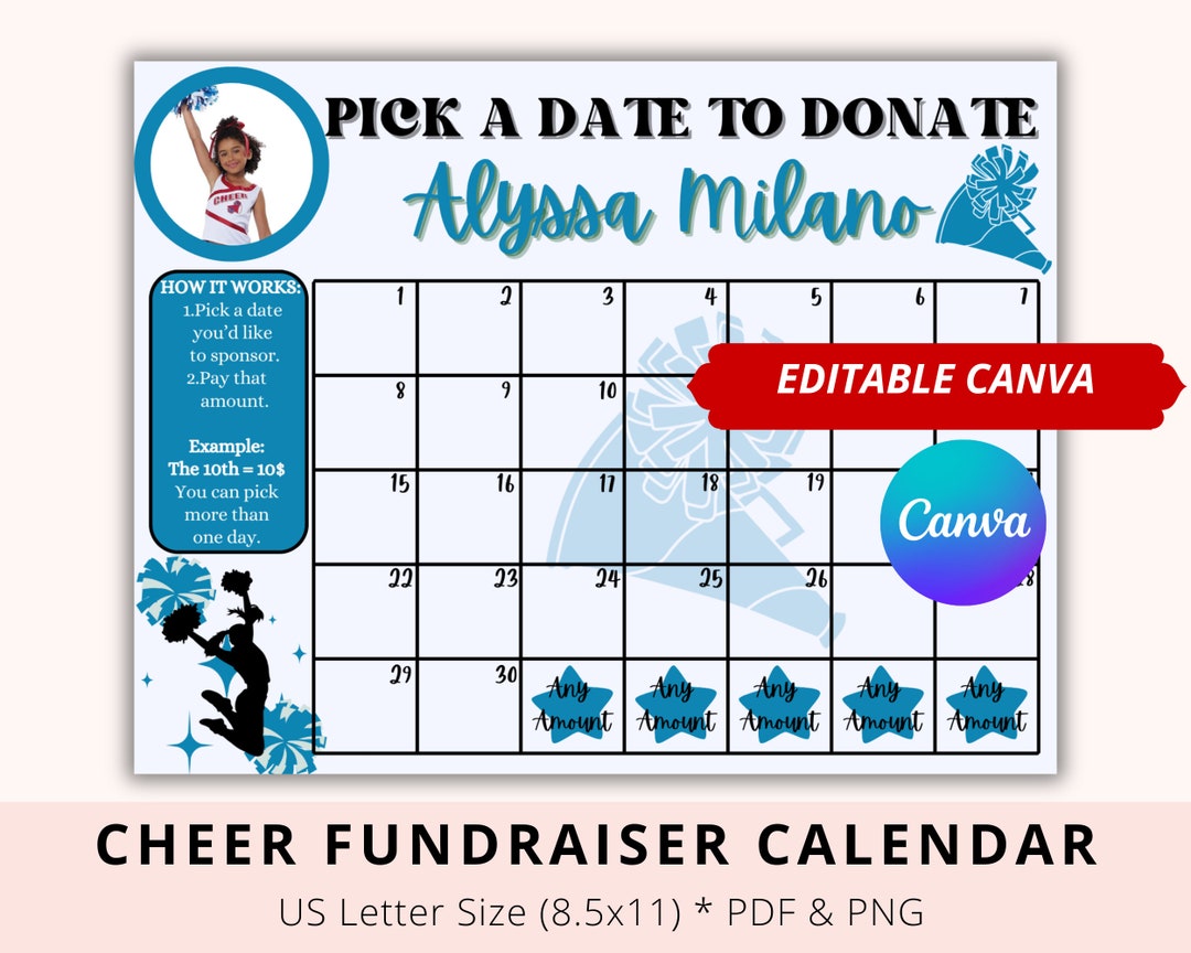 Cheer Pick a Date to Donate, Pay the Date Fundraiser, Blue Theme ...