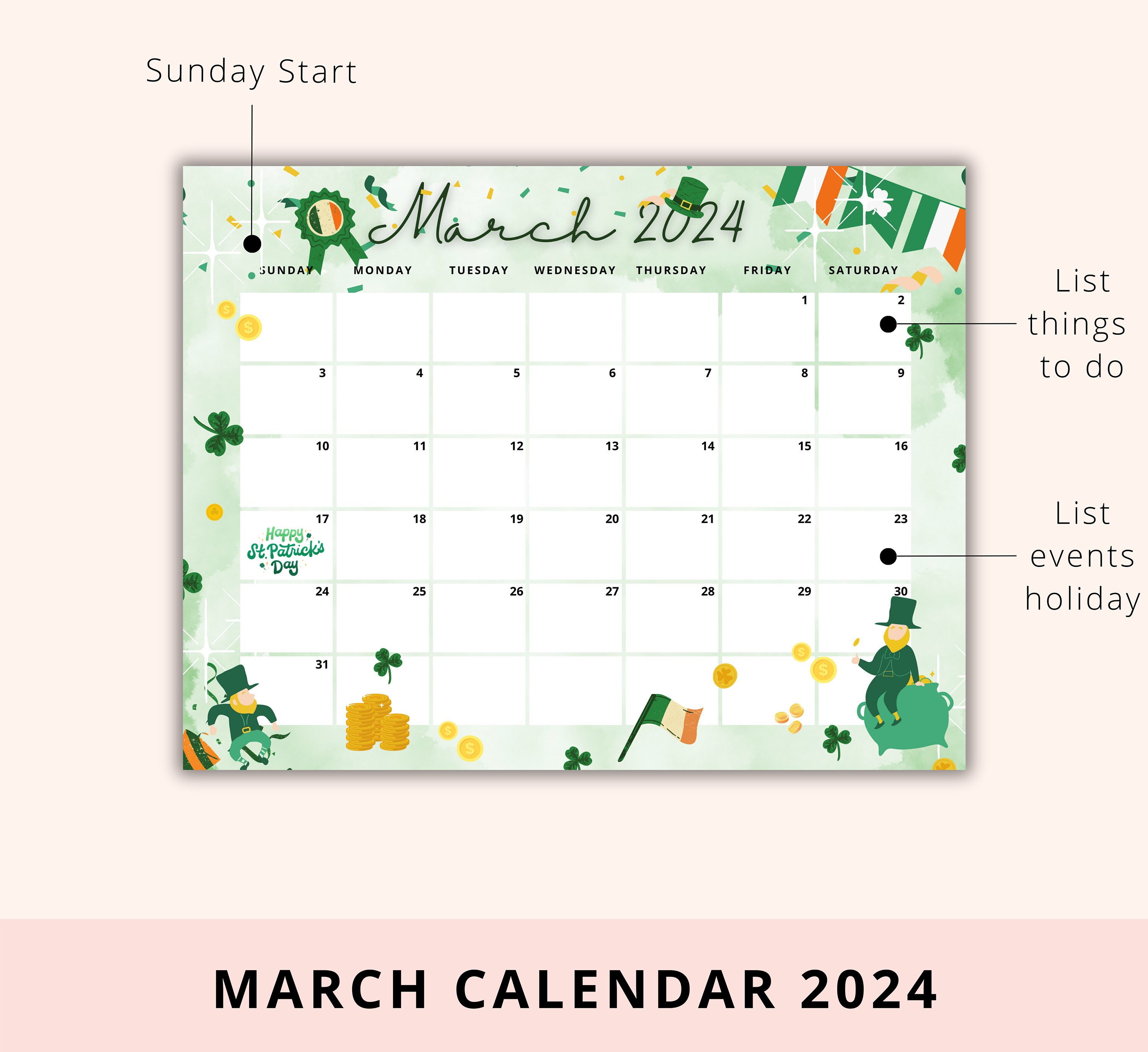 Editable March Calendar 2024 Academic Planner Homeschool - Etsy