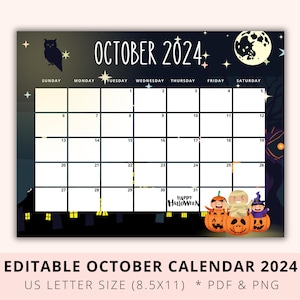 Editable Halloween 2024 Calendar, October 2024 Calendar, Kid Calendar ...