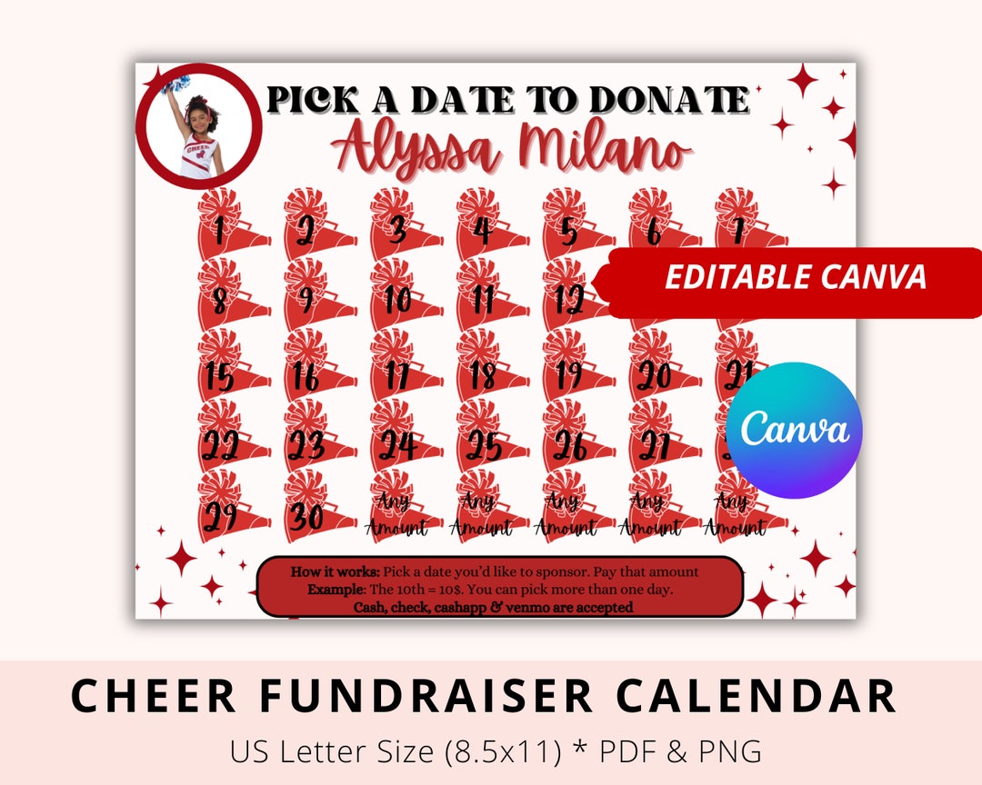 Editable Cheer Pick a Date to Donate, Cheer School Fundraiser, Canva ...