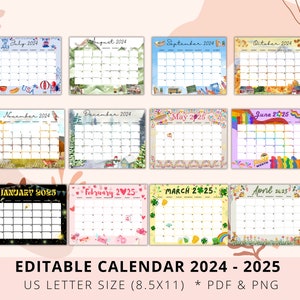 Editable Calendar 2024, Calendar 2025, 12 Month, Back to School ...