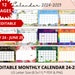 Editable Monthly Calendar 2024 2025, 12 Month, Back to School, Holiday ...