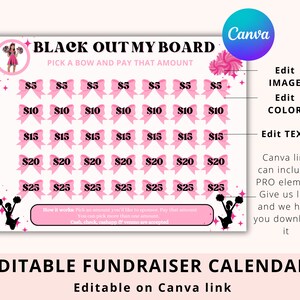 Editable Black Out My Board, Cheer Pick a Date to Donate, Pink ...