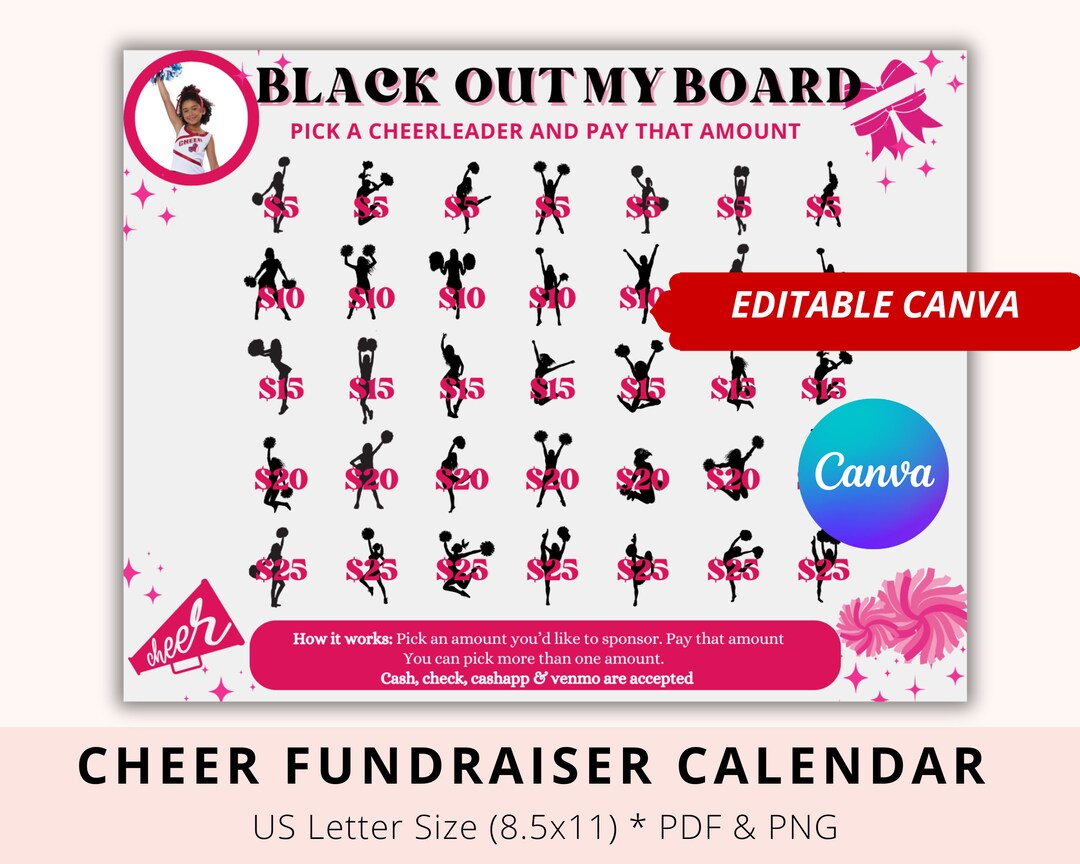 Editable Black Out My Board, Cheerleading School Fundraiser, Pink Theme ...