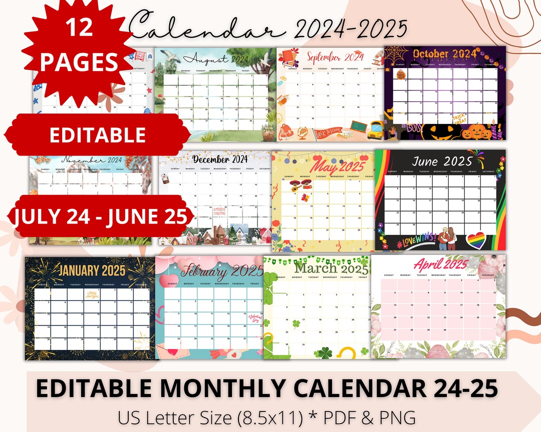 Editable Calendar 2024, Calendar 2025, 12 Month, Teacher Calendar, Back ...
