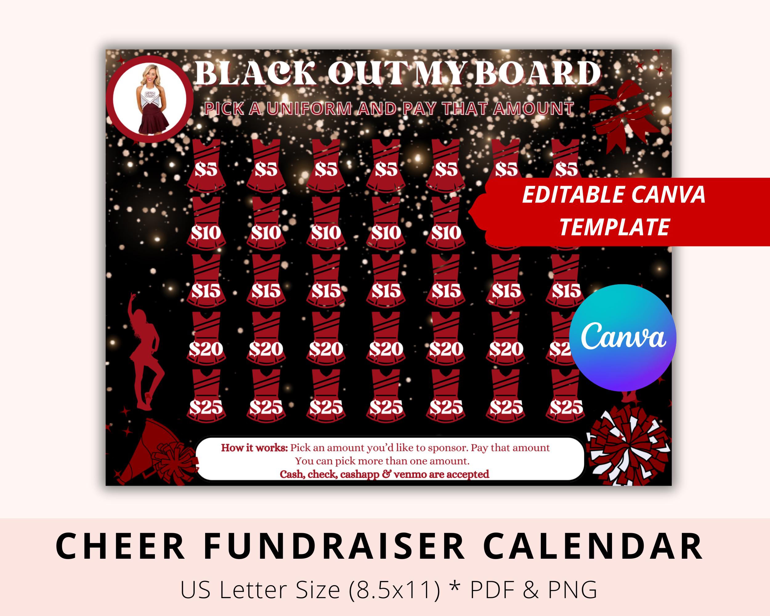 Editable Cheer Pick a Date to Donate, Black Out My Board, Maroon Theme ...