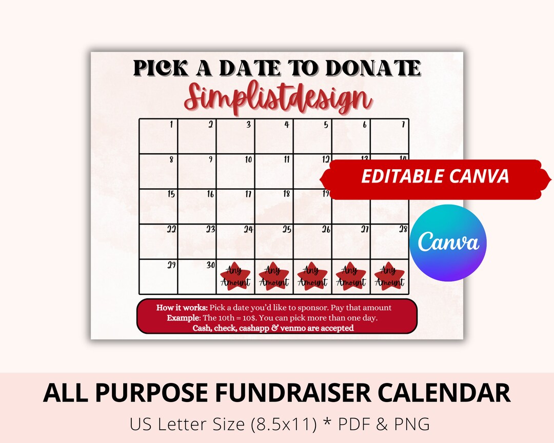 Editable All Purpose Pick a Date to Donate, All Purpose Fundraiser ...