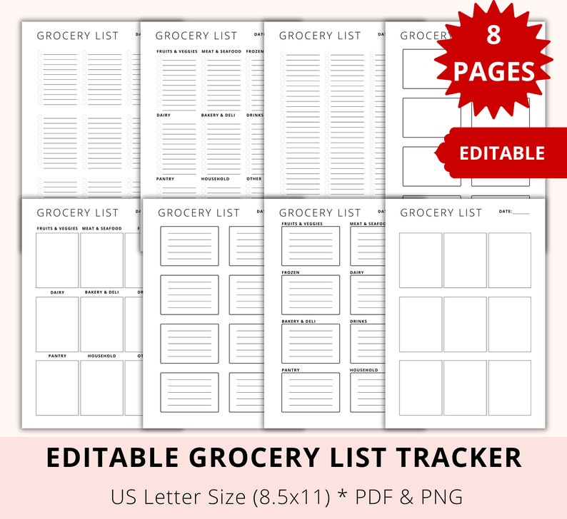 Editable Grocery List Printable Template Grocery Planner - Etsy