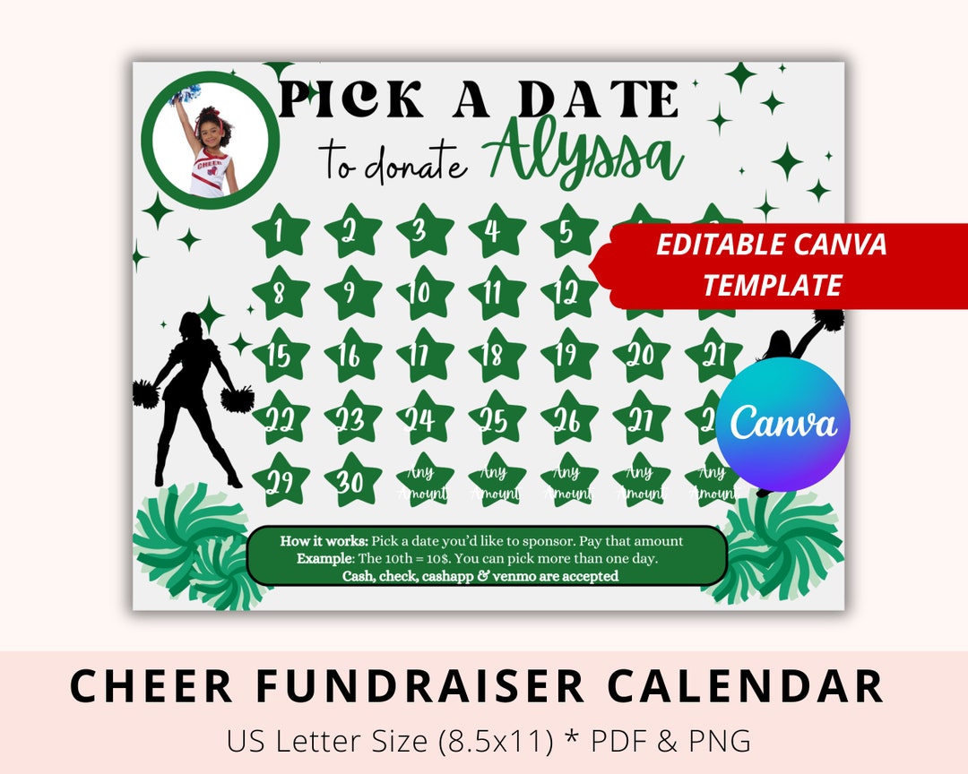 Editable Black Out My Board, School Cheer Fundraiser Calendar, Green ...