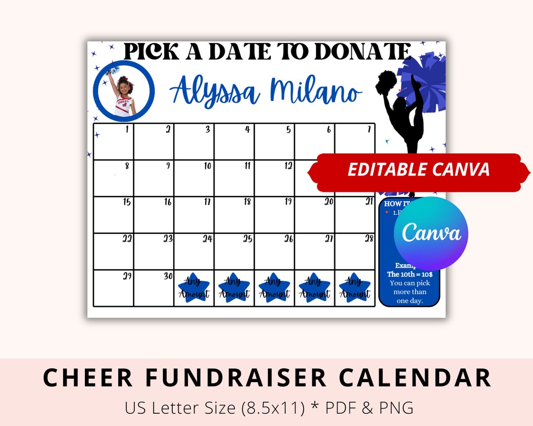 Editable Cheer Pick a Date to Donate, Black Out My Board, Pay the Date ...