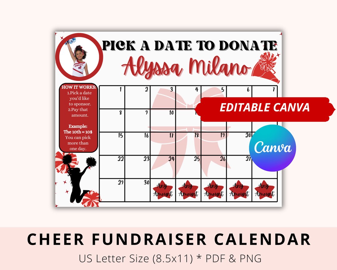 Editable Cheer Pick a Date to Donate, Black Out My Board, Cheerleading ...