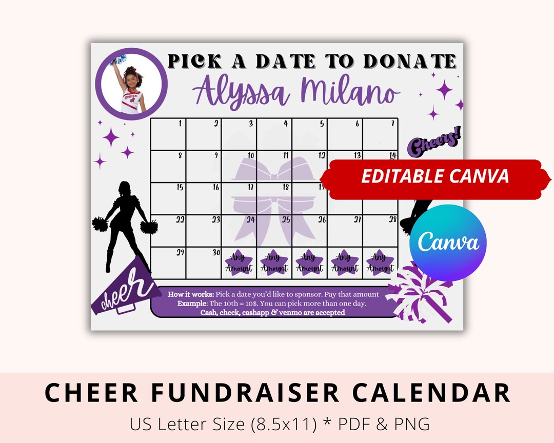 Editable Cheer Pick a Date to Donate, School Cheerleading Black Out My ...