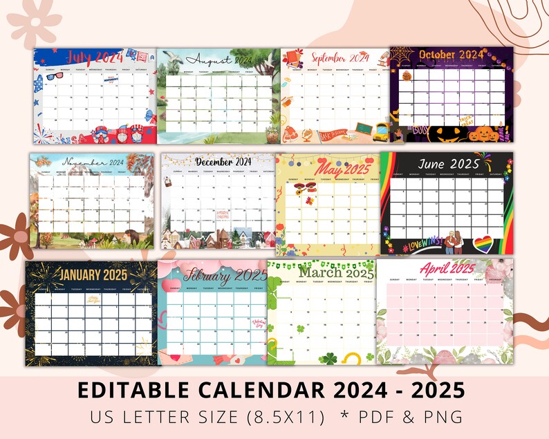 Editable Calendar 2024, Calendar 2025, 12 Month, Teacher Calendar, Back ...