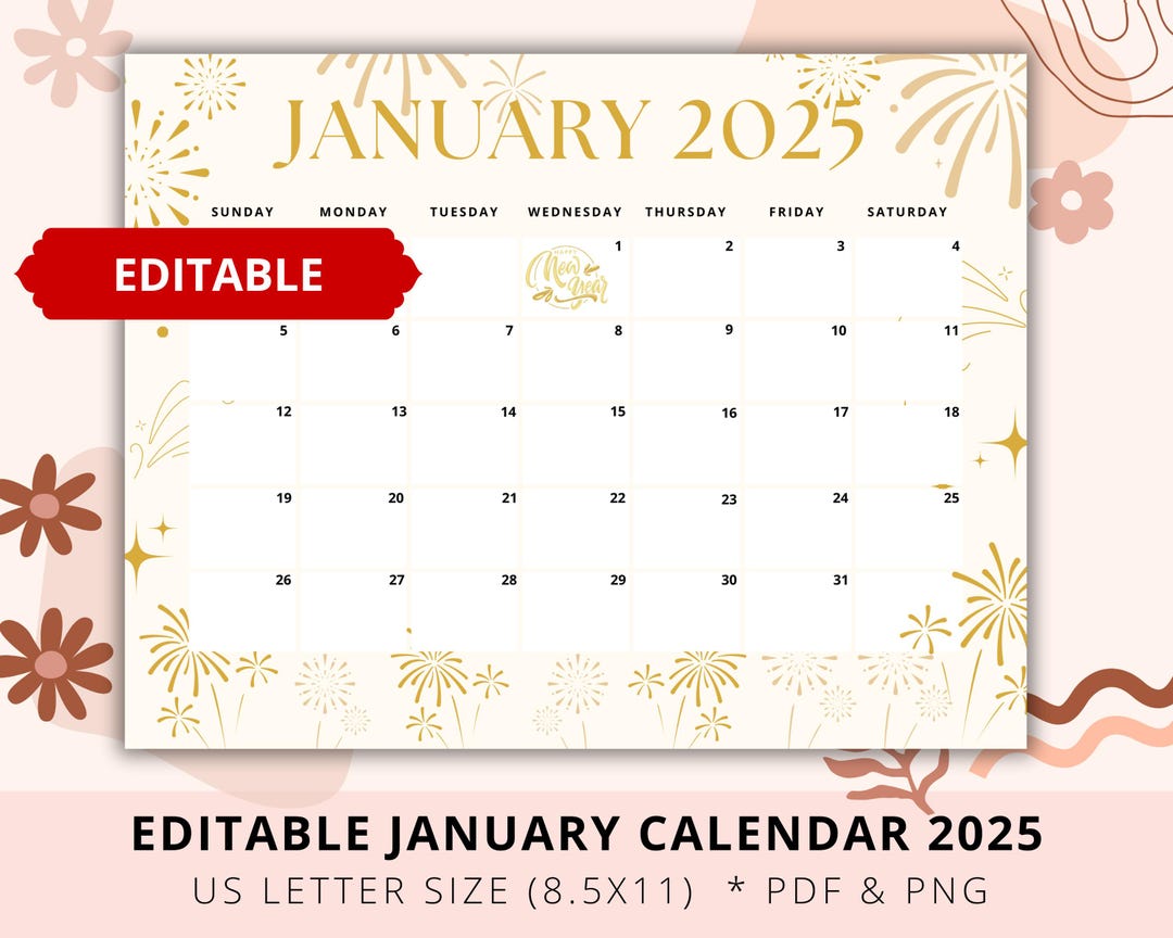 Editable January 2025 Calendar, Holiday Calendar 2025, Academic Planner ...