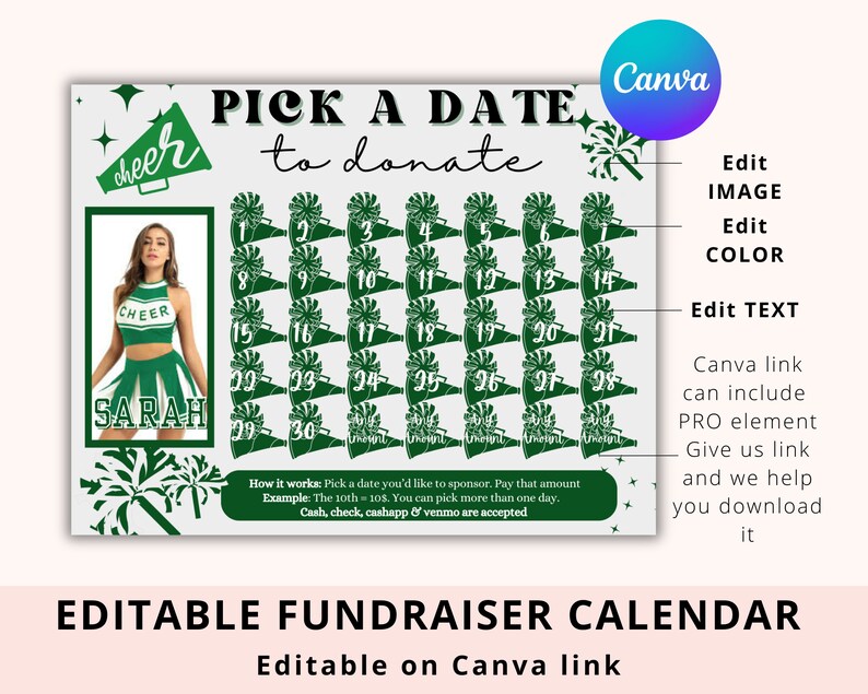 Editable Black Out My Board, Green Megaphone, Cheer Pick a Date to ...