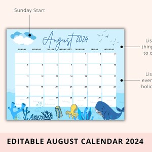 Editable August 2024 Calendar, Monthly Calendar Printable, Academic ...