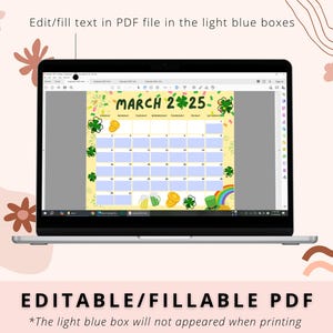 Editable March 2025 Monthly Calendar, St Patrick’s Day 2025, Planner ...
