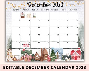 Fillable/editable December Calendar December 2023 Printable - Etsy