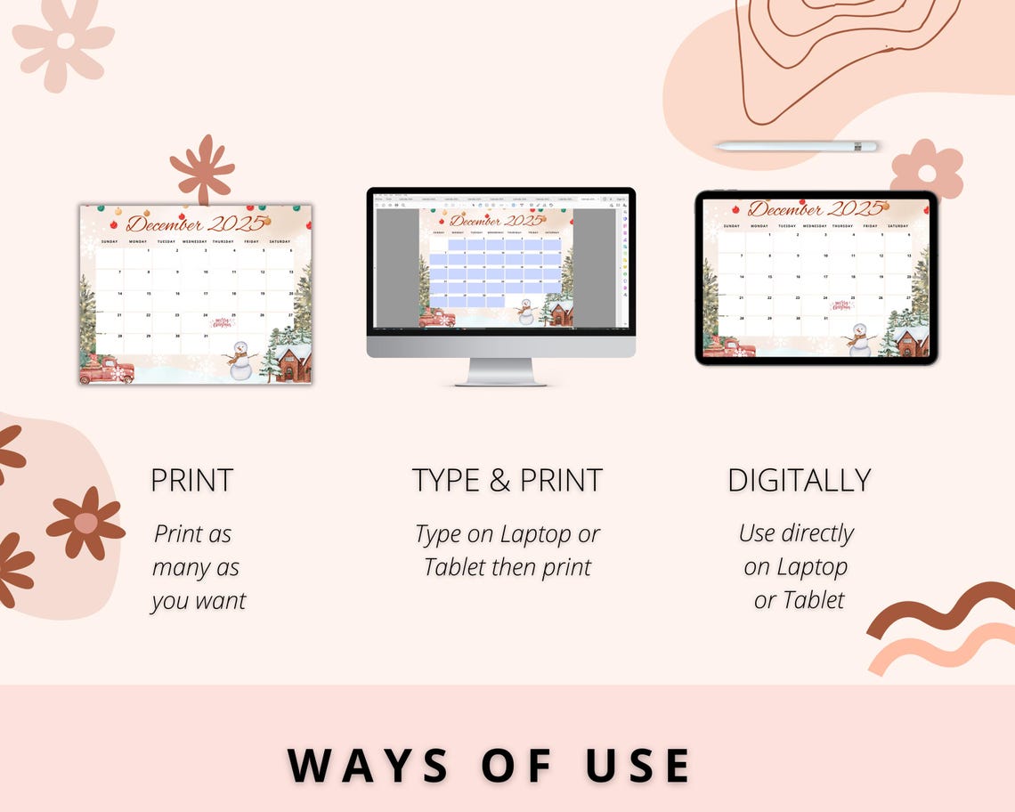 Editable Christmas Calendar 2025, December 2025 Planner, Christmas ...
